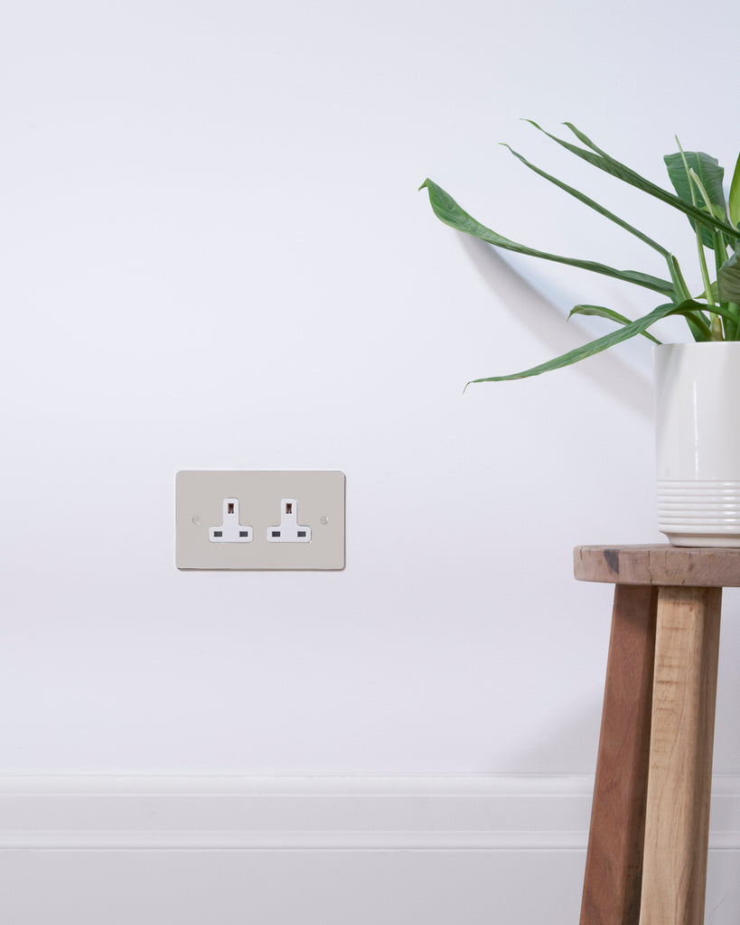 Double 2x 13A Unswitched Socket Polished Nickel White | Sockets & Modules