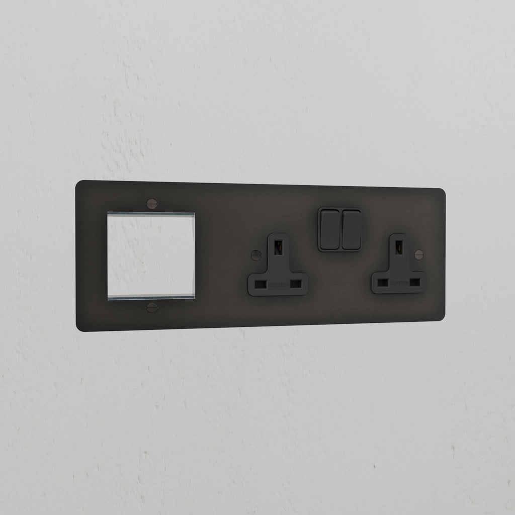50mm Module & Double Socket Plate Bronze Black | Sockets & Modules